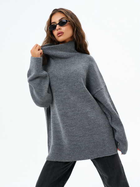 Свитер Женский World of Estiya серый Пряжа, размер 44, 46 Без застежки ...