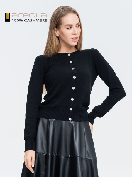 Кардиган Женский Ареола черный Кашемир, размер 44 Пуговицы прямой ...
