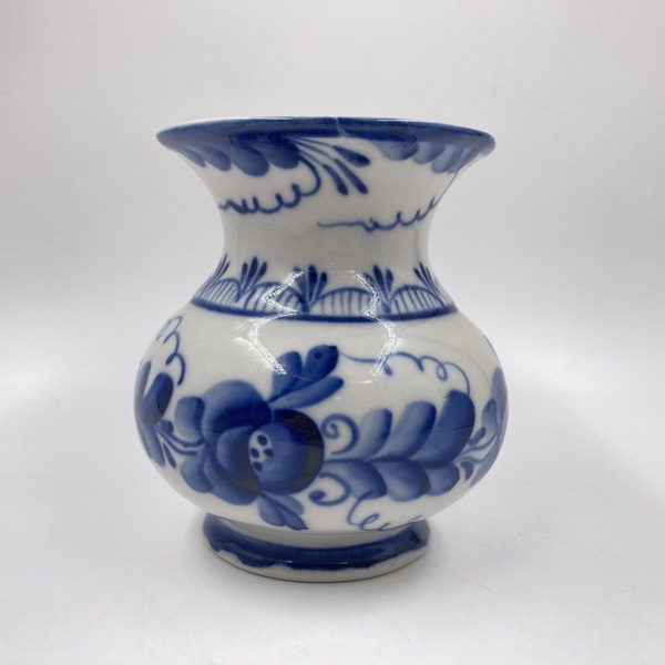 Ваза винтажная с декоративной росписью, фарфор, Объединение Гжель, СССР, 1986-1990 гг. купить на ...