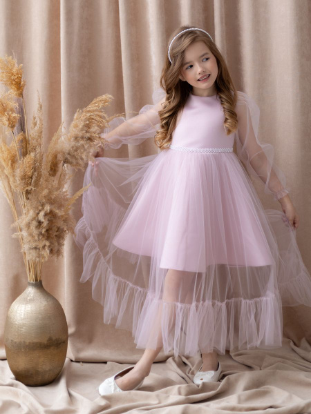 Платье Девочки LELU KIDS тауп ярусное платье Вечерний/праздничный Без рукавов Атлас Прозрачные ...