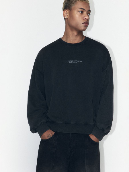 Свитшот Мужской Befree черный Без застежки Трикотаж, размер 46 прямой Длинный Без наполнителя ...