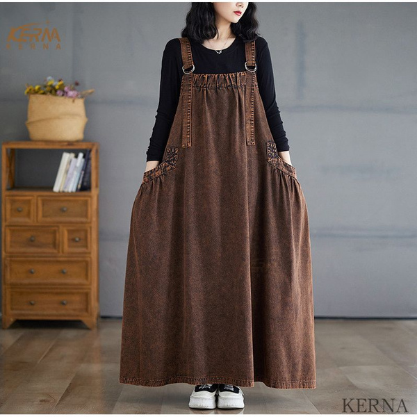 Сарафан Женский KERNA красный джинсовое Офисный/школьный Без рукавов Хлопок Погоны, размер 50 ...