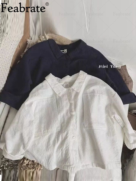 Рубашка для малышей Девочки, Мальчики Feabrate, размер 100 Вышивка Лён гипоаллергенный материал ...