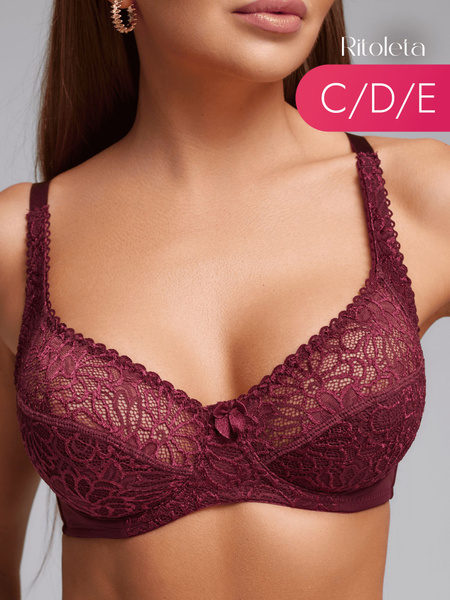 Бюстгальтер Женский Ritoleta мягкая чашка на каркасе, на косточках, размер 90C бордовый Полиамид ...