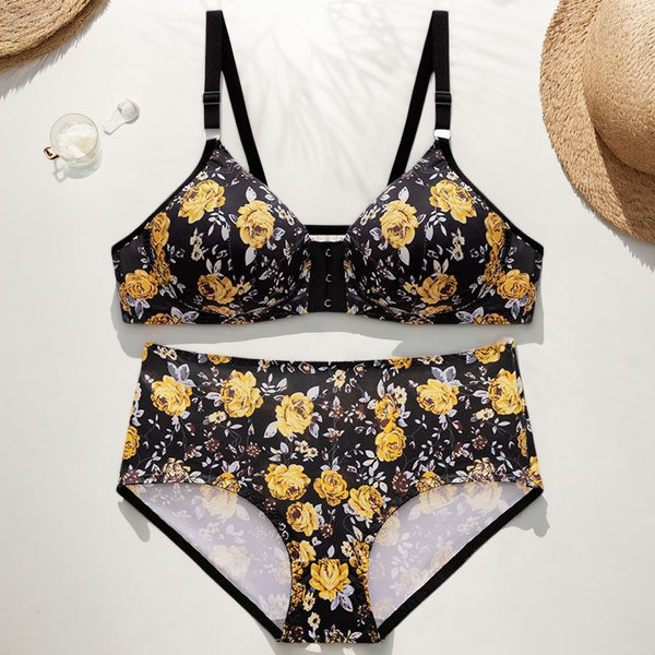 Комплект белья Женский черный меланж, размер 95C, 95D Повседневный Однотонный, Цветочный Китай ...