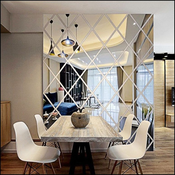 Декор настенный"ромб", зеркальная акриловая наклейка, 100*101 см,10/17/32/58 шт,серебро,Золотой ...