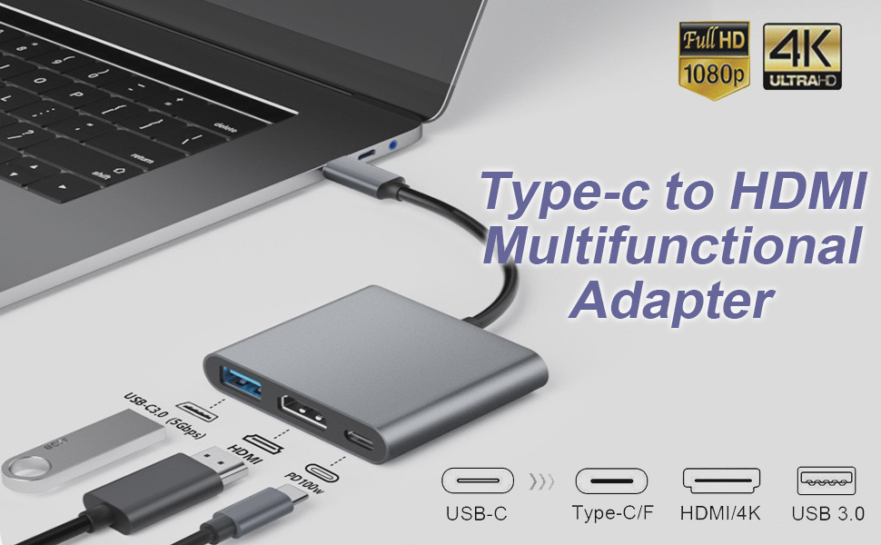 Адаптер-мультипорт USB-C на HDMI 4K, концентратор с портом HDMI 4K, USB ...