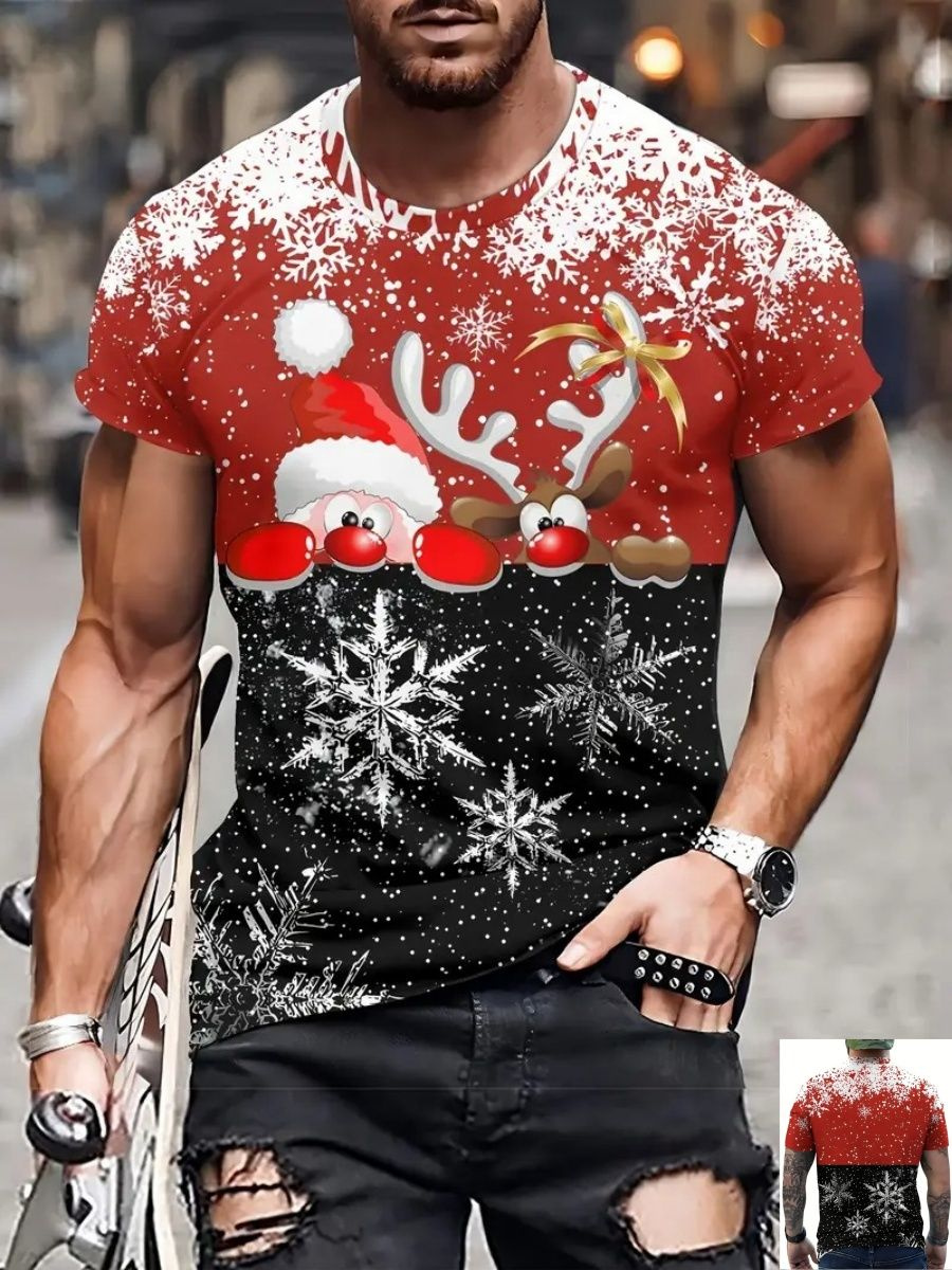 Футболка Мужской кармин Короткий, размер 52 Полиэстер Елочка, Портрет свободный Повседневный ...