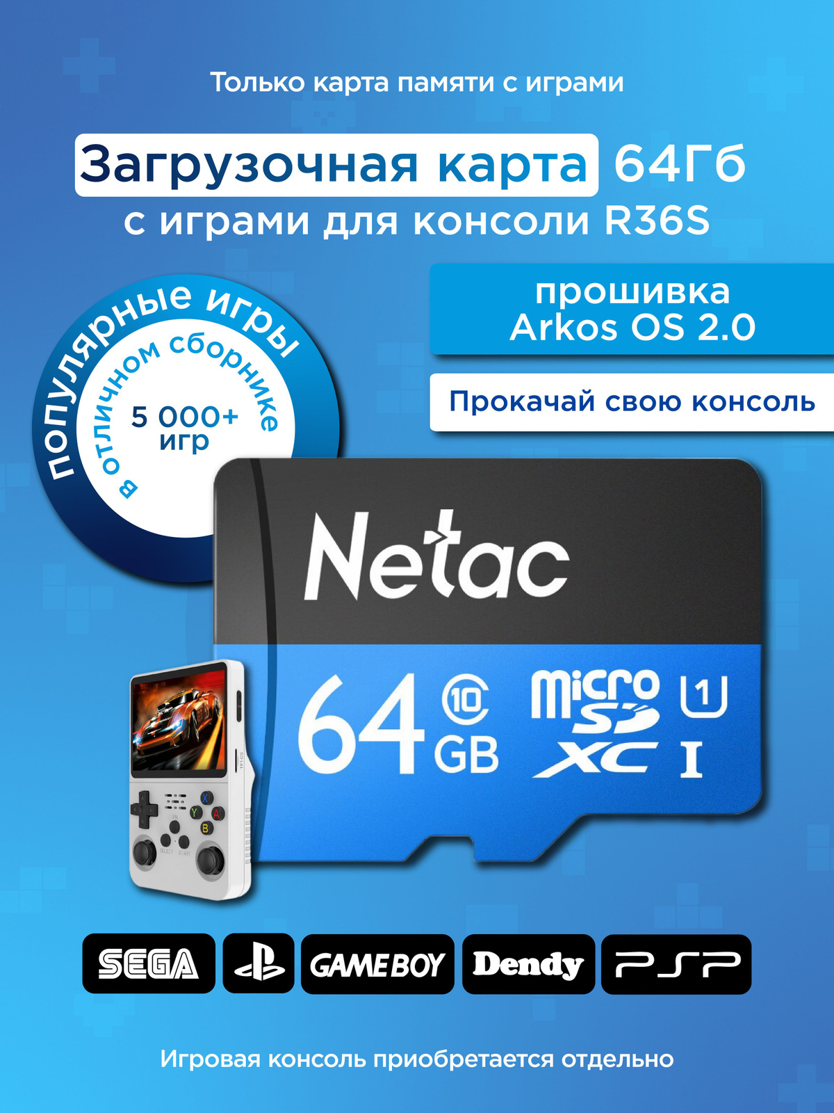 Карта 64Гб с играми для R36S (Arkos OS загрузочная 2.0 build 08232024 ...