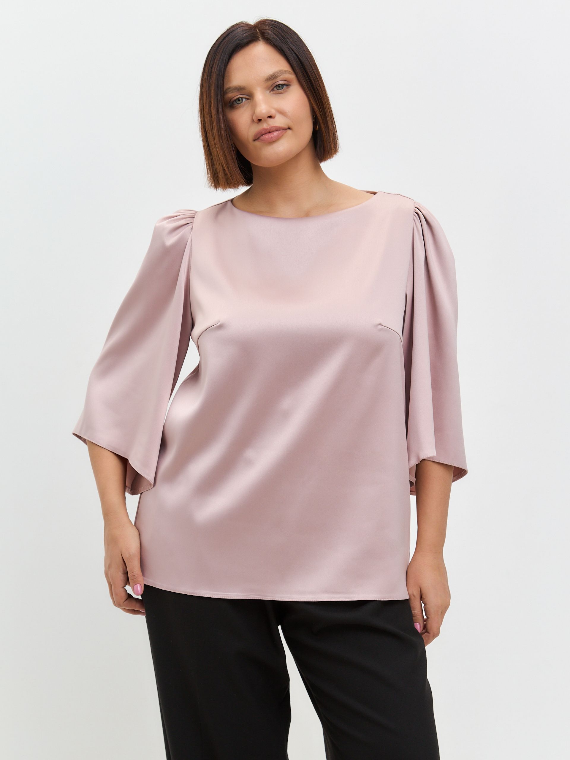 Блузка Женский LOVELY OLGEN розовый Шелк Три четверти Однотонный ...