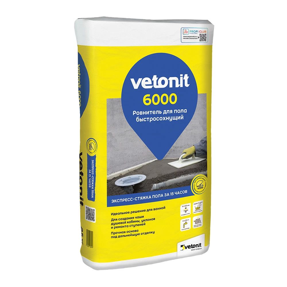Ровнитель (стяжка пола) первичный Weber.vetonit 6000 быстротвердеющий ...