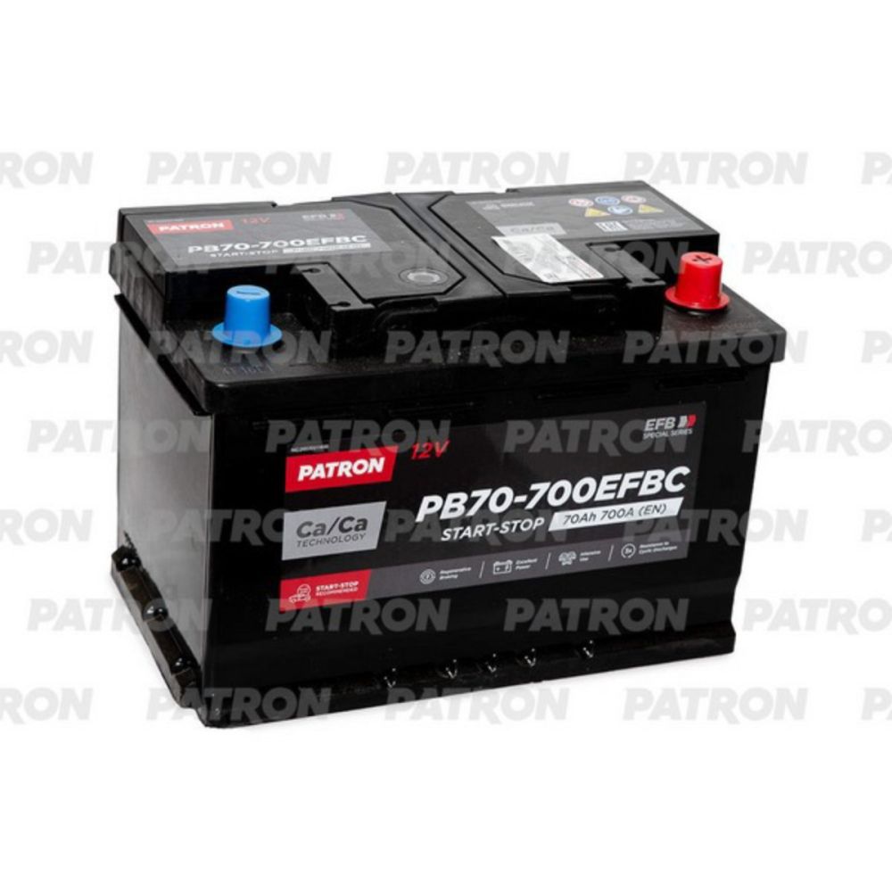 Аккумулятор patron efb 12v 70ah 700a etn 0(r+) l3 278x175x190mm b13 20 ...