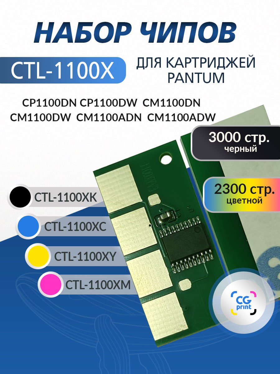 Набор чипов для картриджей Pantum CTL-1100X (набор CMYK) для CP1100 ...