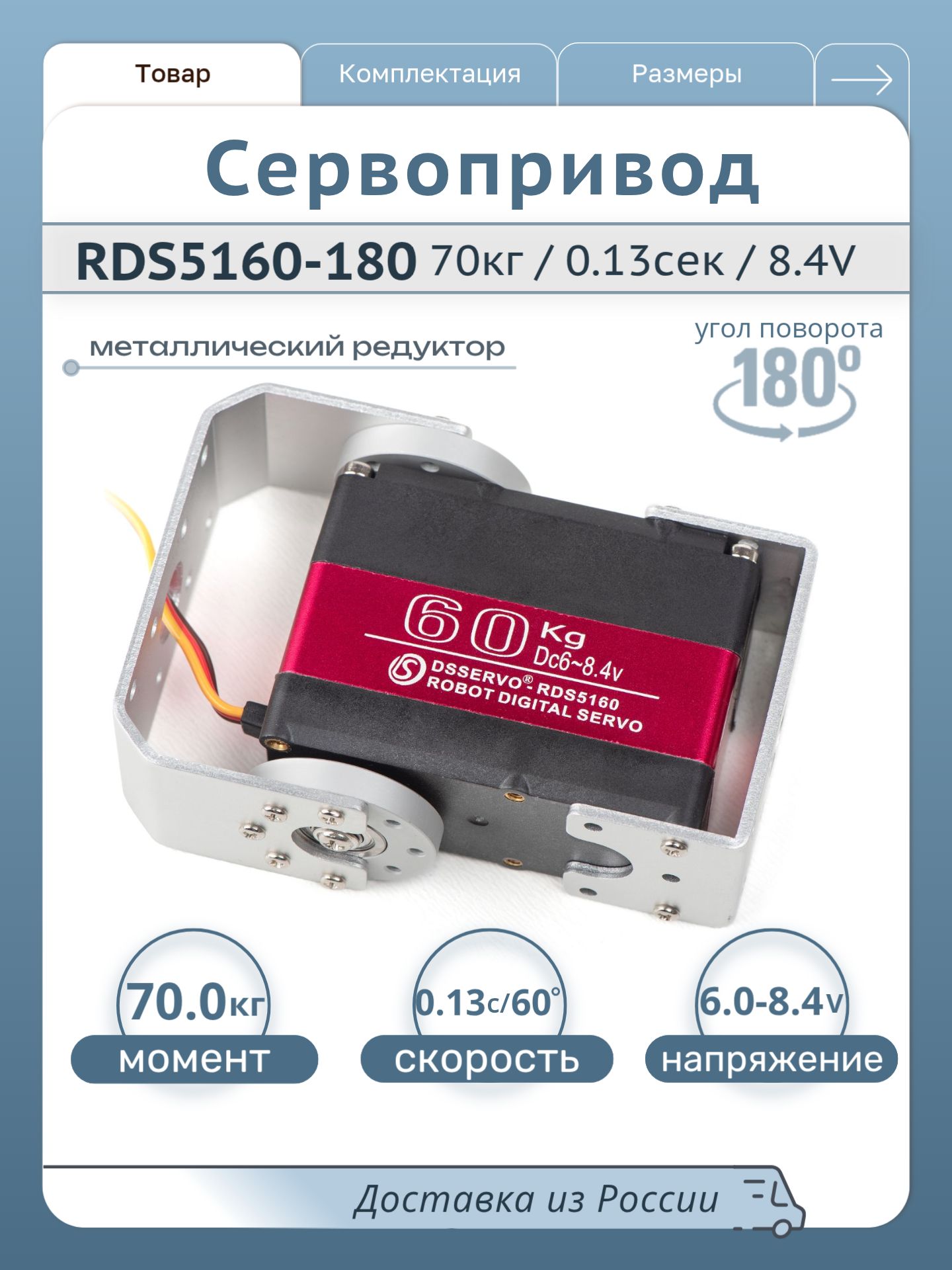 Сервопривод RDS5160-180 70кг / 0.13сек / 8.4V цифровая с металлическими ...