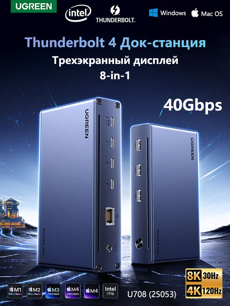 USB-Концентратор/Док-станция UGREEN U708 (25053) 8 в 1 Hub Revodok Max ...