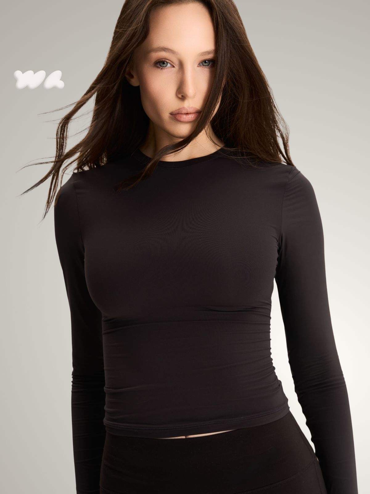 Лонгслив Женский WAISTLINE черный кварц Длинный, размер 42 Нейлон ...