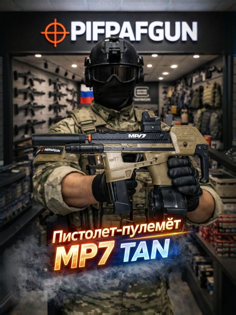 Игрушечный пистолет-пулемёт MP7 TAN на орбизах 78 мм блоубэк ...