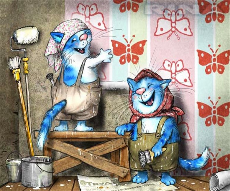 Алмазная мозаика "Синие коты Рины Зенюк" Вышивка Живопись Картина ...