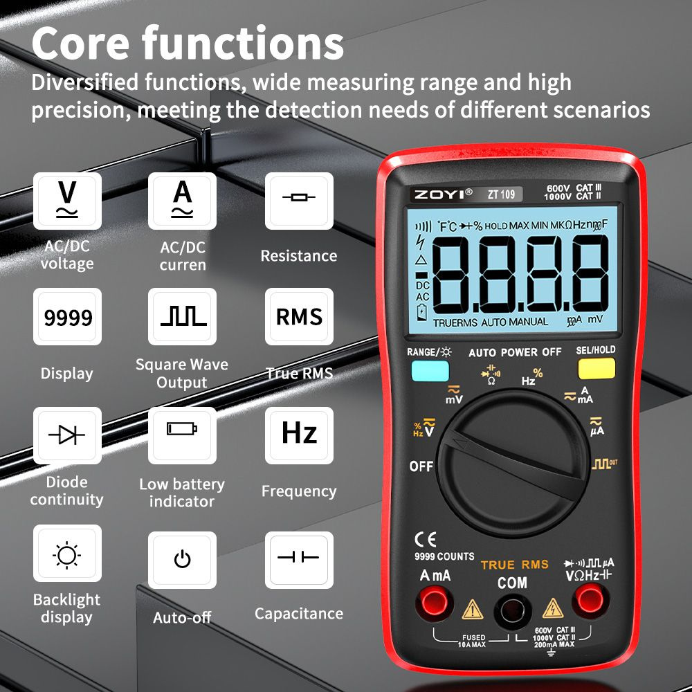 Цифровой мультиметр ZOYI ZT-109, цифровой мультиметр с ЖК-дисплеем TRMS ...
