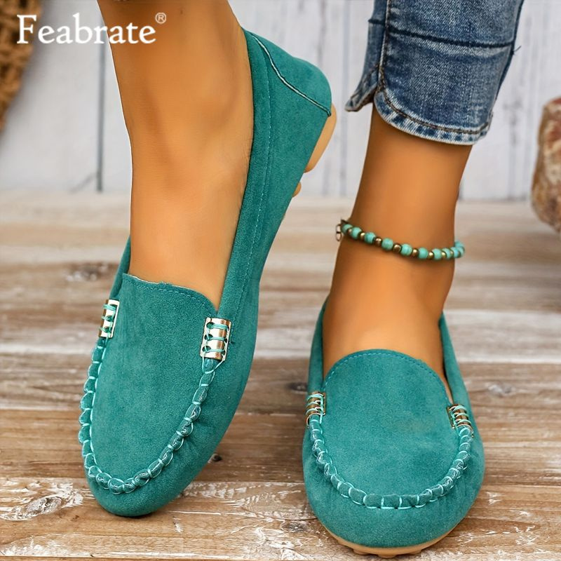 Мокасины Женский Feabrate зеленый, размер 35 Без застёжки Без каблука На любой сезон Круглый нос ...