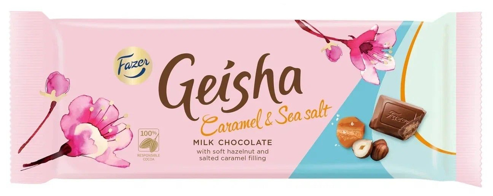 Молочный шоколад с фундуком и соленой карамелью Fazer Geisha Caramel ...
