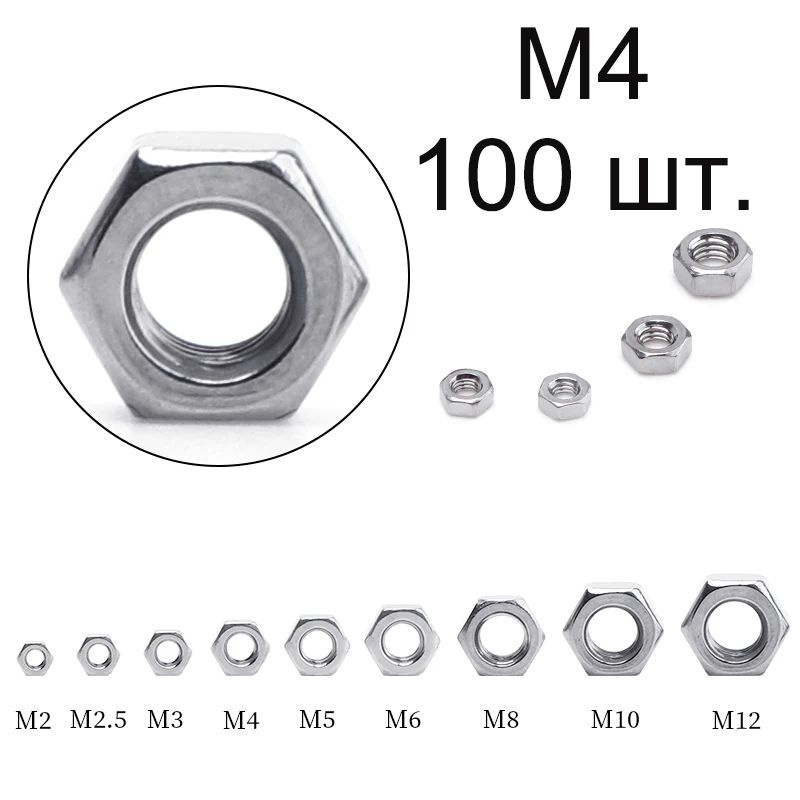 Гайка Шестигранная M4, 100 шт. - купить с доставкой по выгодным ценам в ...