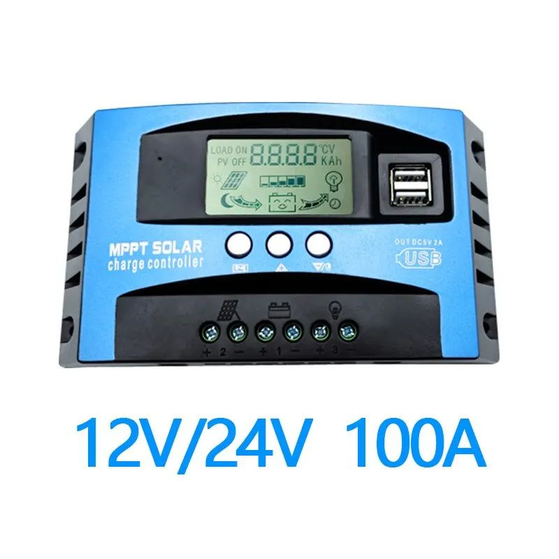 MPPT Контроллер заряда солнечной батареи,100A Dual USB ЖК-дисплей 12В ...