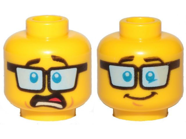 Голова Lego Minifigure, Head Dual Sided Blue Tinted Glasses, Dark Brown ...