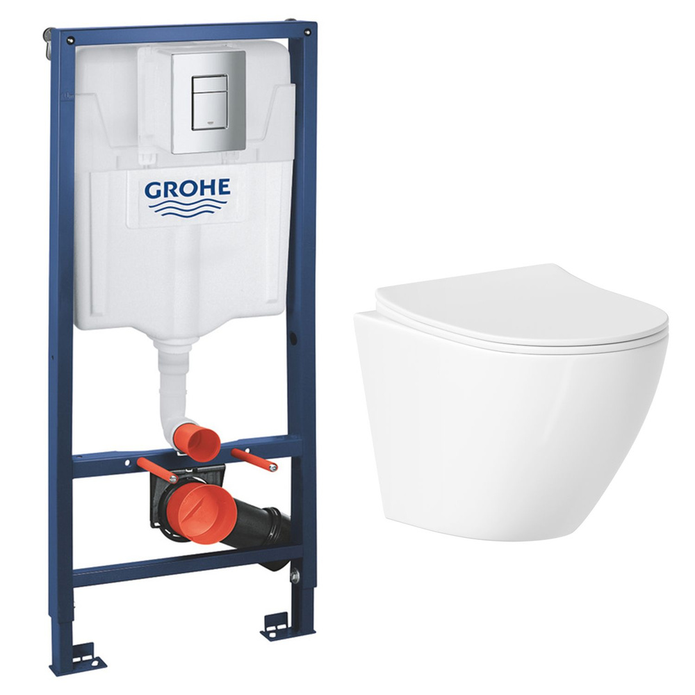 Инсталляция с подвесным унитазом Helmken 35490101 комплект 3 в 1: подвесной безободковый унитаз ...