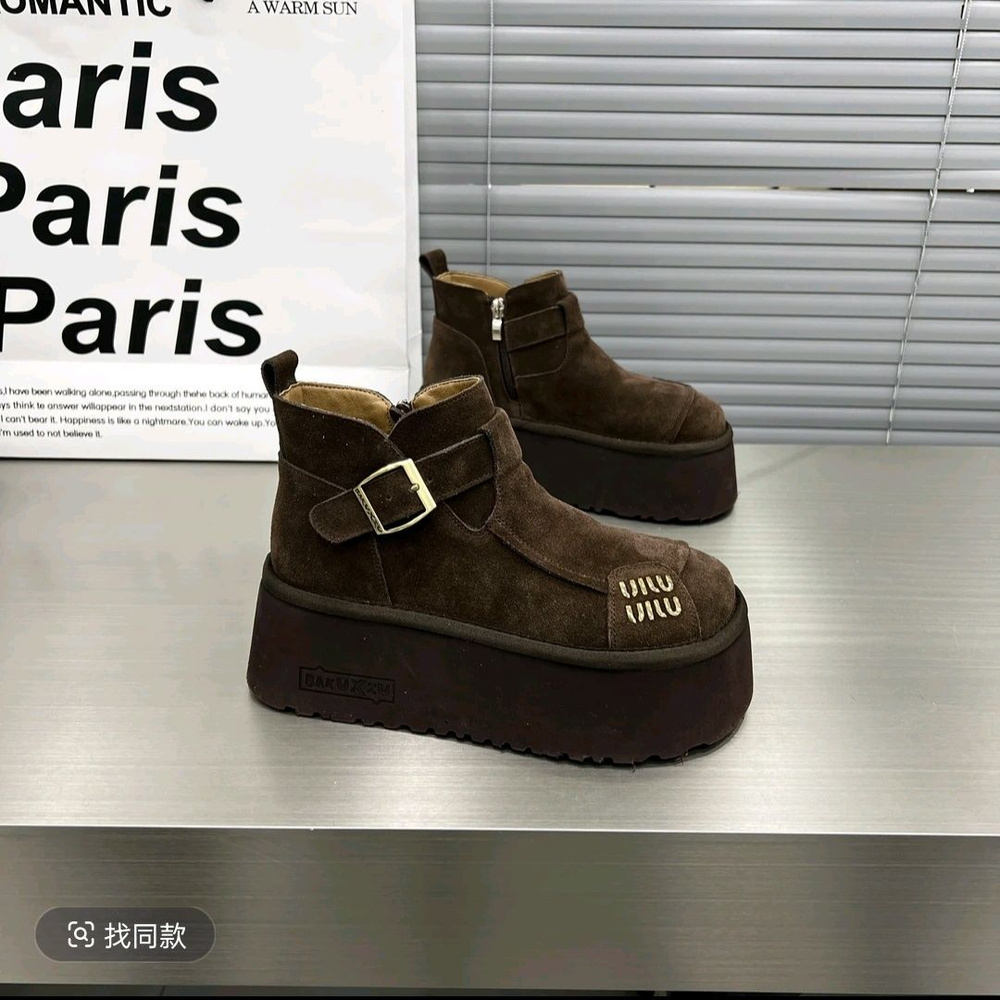 Ботинки Женский Miu Miu кофе размер 34 Зима Молния Платформа Вышивка Италия купить C доставкой