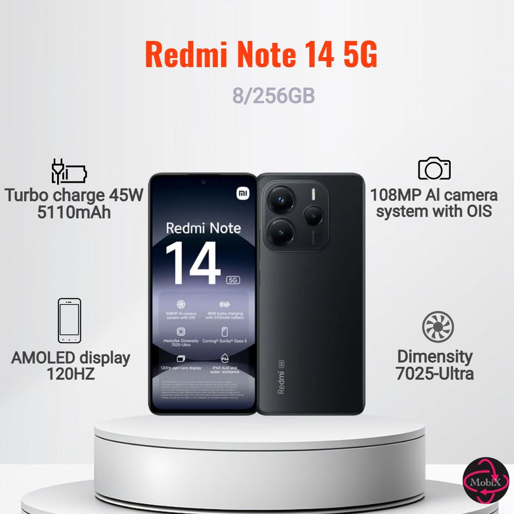 Смартфон Xiaomi Note 14 5G 256 ГБ 8 ГБ Черный 6,67 OLED/AMOLED ...