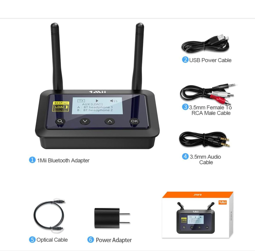 1Mii B03Pro+ Bluetooth 5.3 передатчик приемник сертифицированный LDAC ...