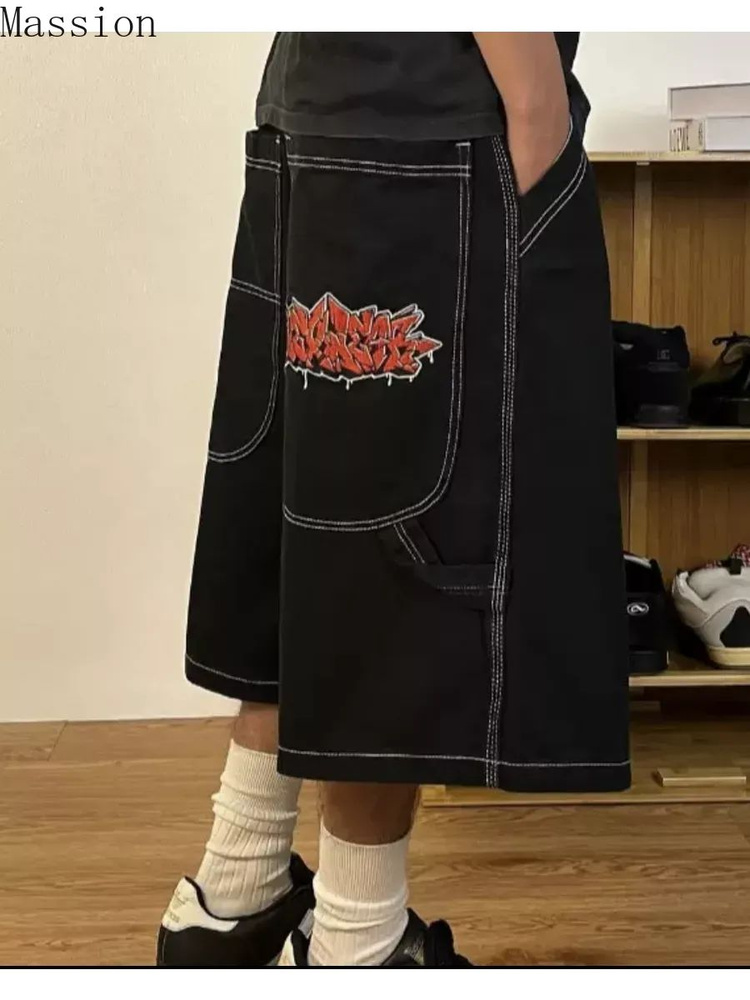 Джинсы Мужской JNCO алый, черный Полиэстер, Хлопок, размер 50 Вышивка ...