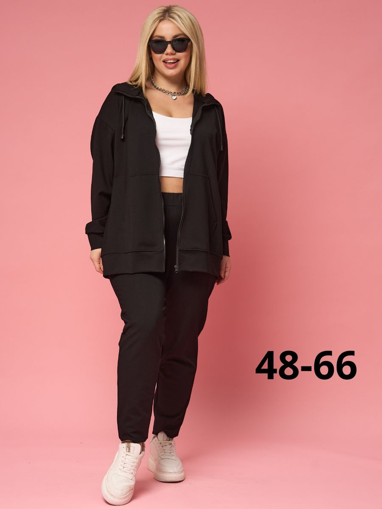 Костюм спортивный Женский SPARADA Спортивный брючный черный, размер 56, 58 Трикотаж Однотонный ...