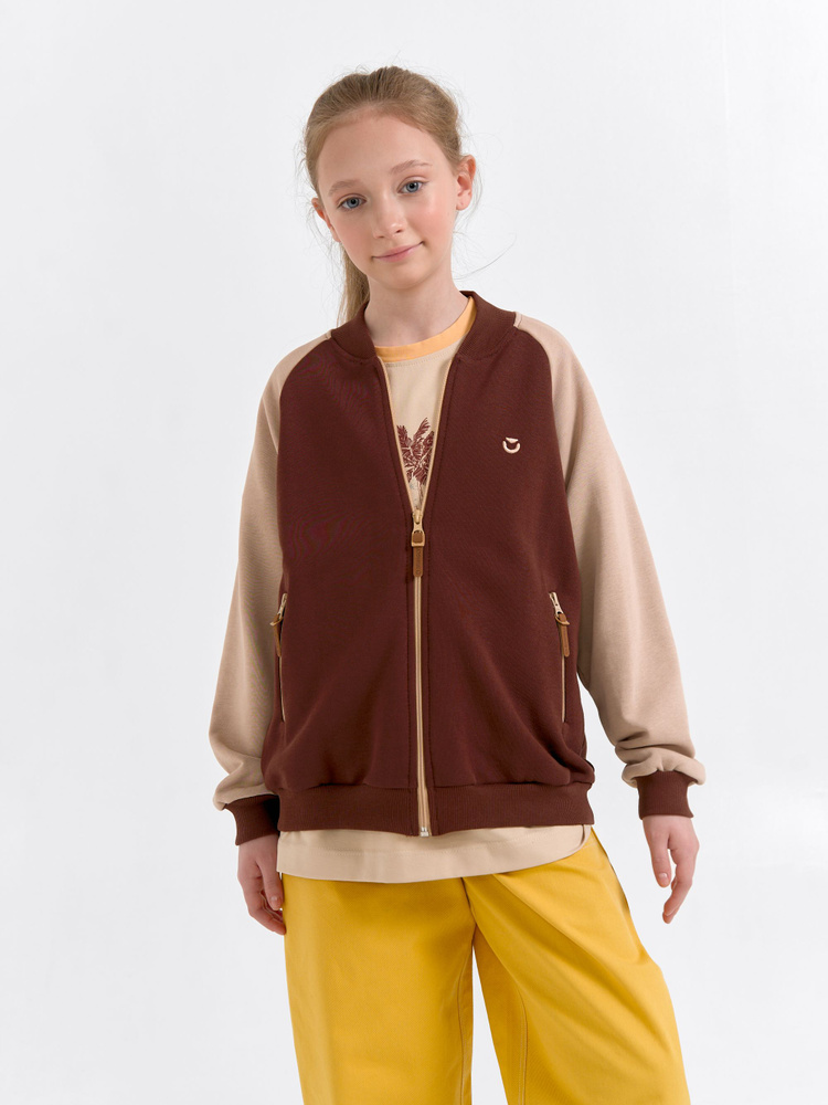 Бомбер Девочки, Мальчики BUNGLY Лейбл шоколадный, размер 128 Длинный На любой сезон ...