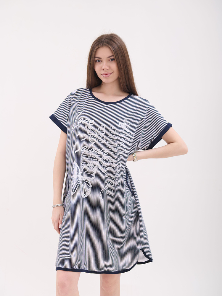 Туника домашняя Женский ЛИНЬ FASHION свободный, размер 68 Хлопок Короткий серый Россия Без ...