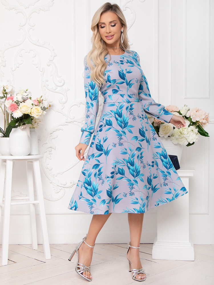 Платье Женский BELLMELODY зернистый светло-серый Вечерний/праздничный Длинный Текстиль Пояс ...