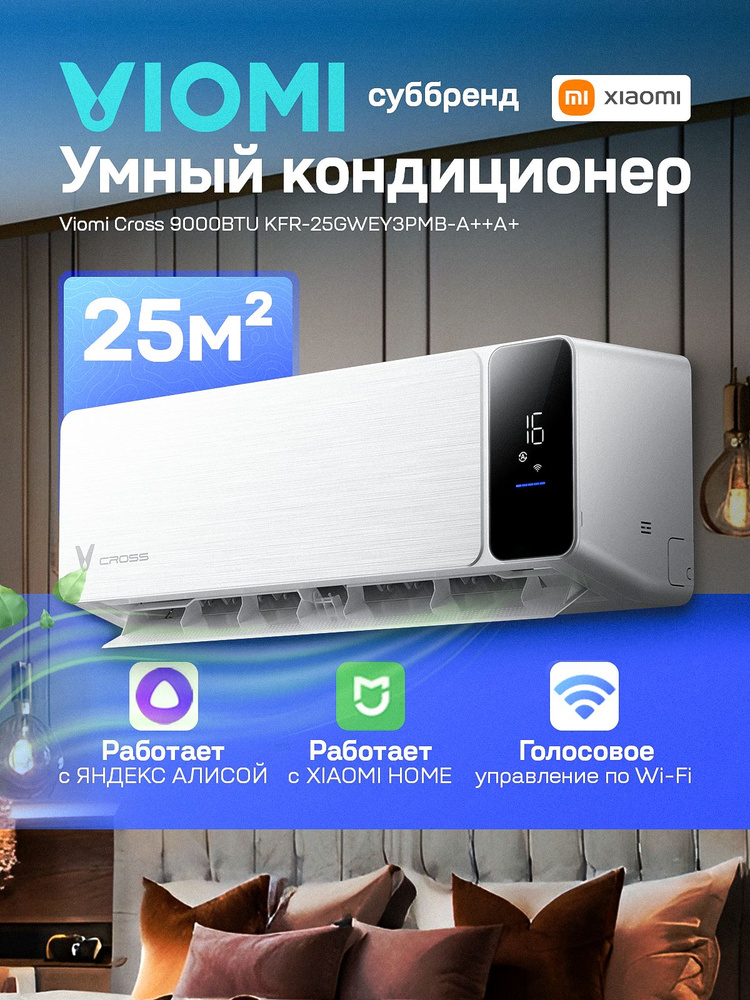 Кондиционер Viomi Cross 9000BTU KFR-25GW/EY3PMB-A++/A+, умный кондиционер инверторный для дома ...