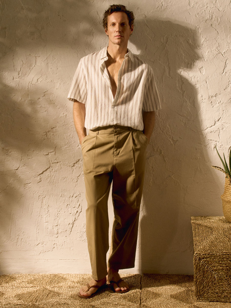 Брюки Мужской Zarina прямые песочный Лён, Хлопок Повседневный, размер 46 Молния прямой Демисезон ...