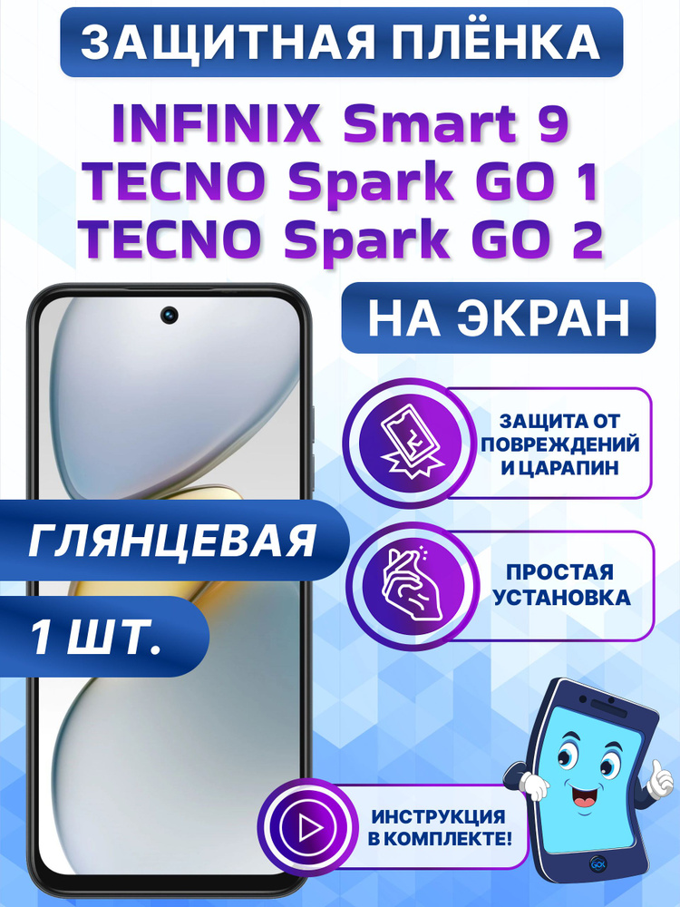 Гидрогелевая полиуретановая глянцевая защитная пленка на экран для Tecno Spark Go 1 Spark Go 2