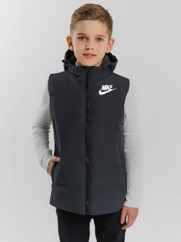 Жилет Мальчики темно-серый Полиэстер, размер 40 прямой утепленный Молния Однотонный Повседневный ...