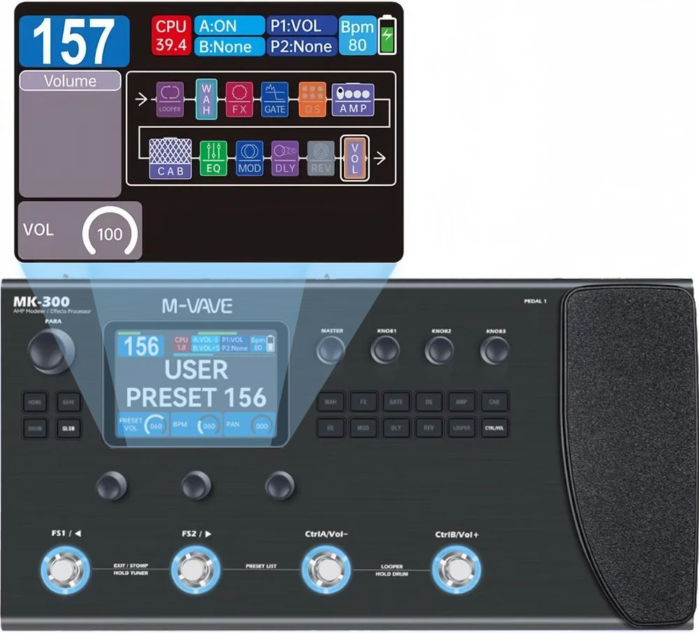 M-VAVE MK-300 Профессиональный гитарный процессор эффектов для электрогитары с педалью ...