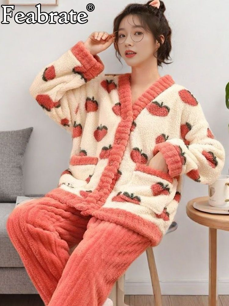 Пижама Женский Feabrate с юбкой Корал-флис, размер 48 Однотонный умеренный розовый Длинный Китай ...