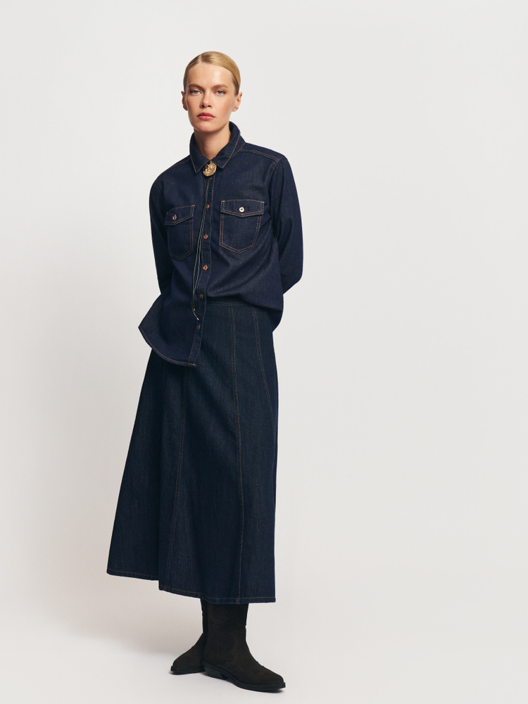 Юбка Женский Zolla синий Хлопок, Полиэстер, размер 48 Демисезон, рост 164-176 купить c доставкой ...