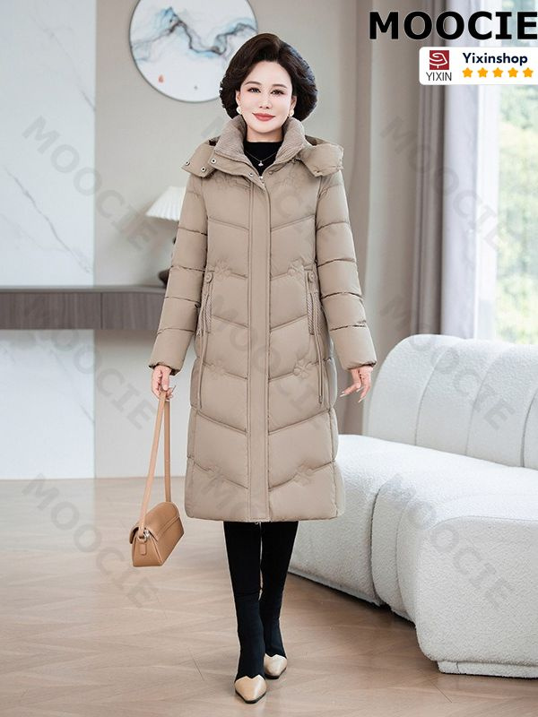 Пуховик Женский MOOCIE Воротник, Карманы хаки круглый Политекс, размер 56 Длинный Зима ...
