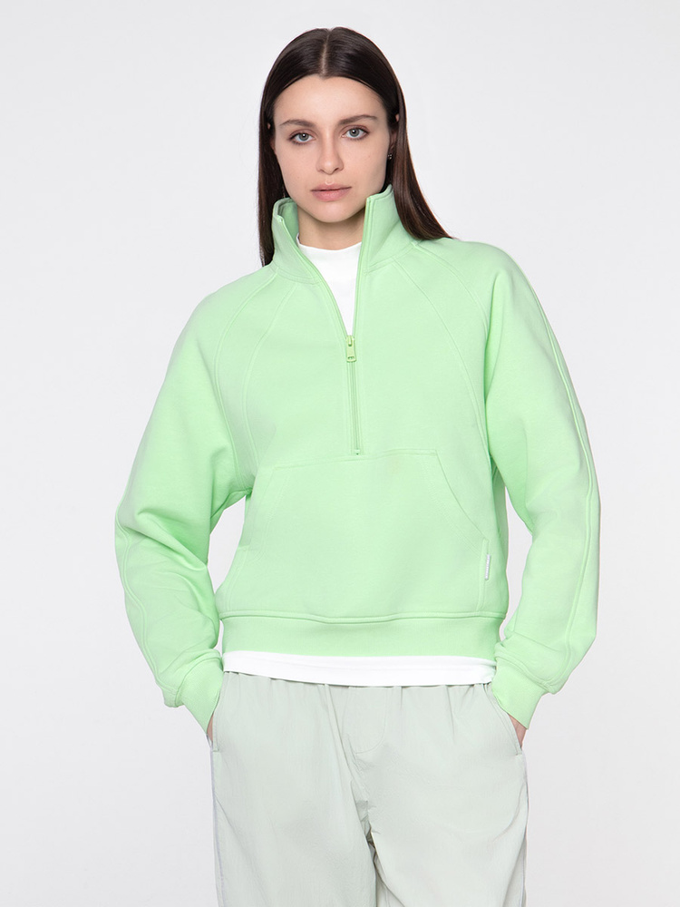 Толстовка Женский STREETBEAT Карманы зеленый дым Молния Хлопок, Полиэстер, размер 42, 44 ...