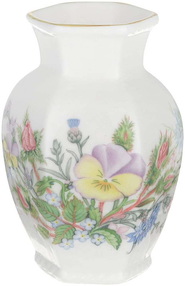 Вазочка миниатюрная "Wild Tudor". Фарфор, деколь, золочение. Высота 8 см. Aynsley ...