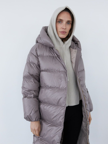 Пуховик Женский Mark Lamar Капюшон, Карманы капучино капюшон Полиэстер, размер 42, 44 Длинный ...