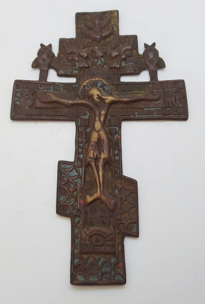 Крест киотный малый, с херувимами, латунь, литье, эмали, Российская империя, 1850-1900 гг ...