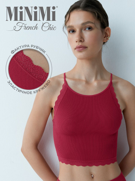 Топ Женский Minimi малиновый, размер 48, 50 В рубчик Китай Без застежки Однотонный купить c ...